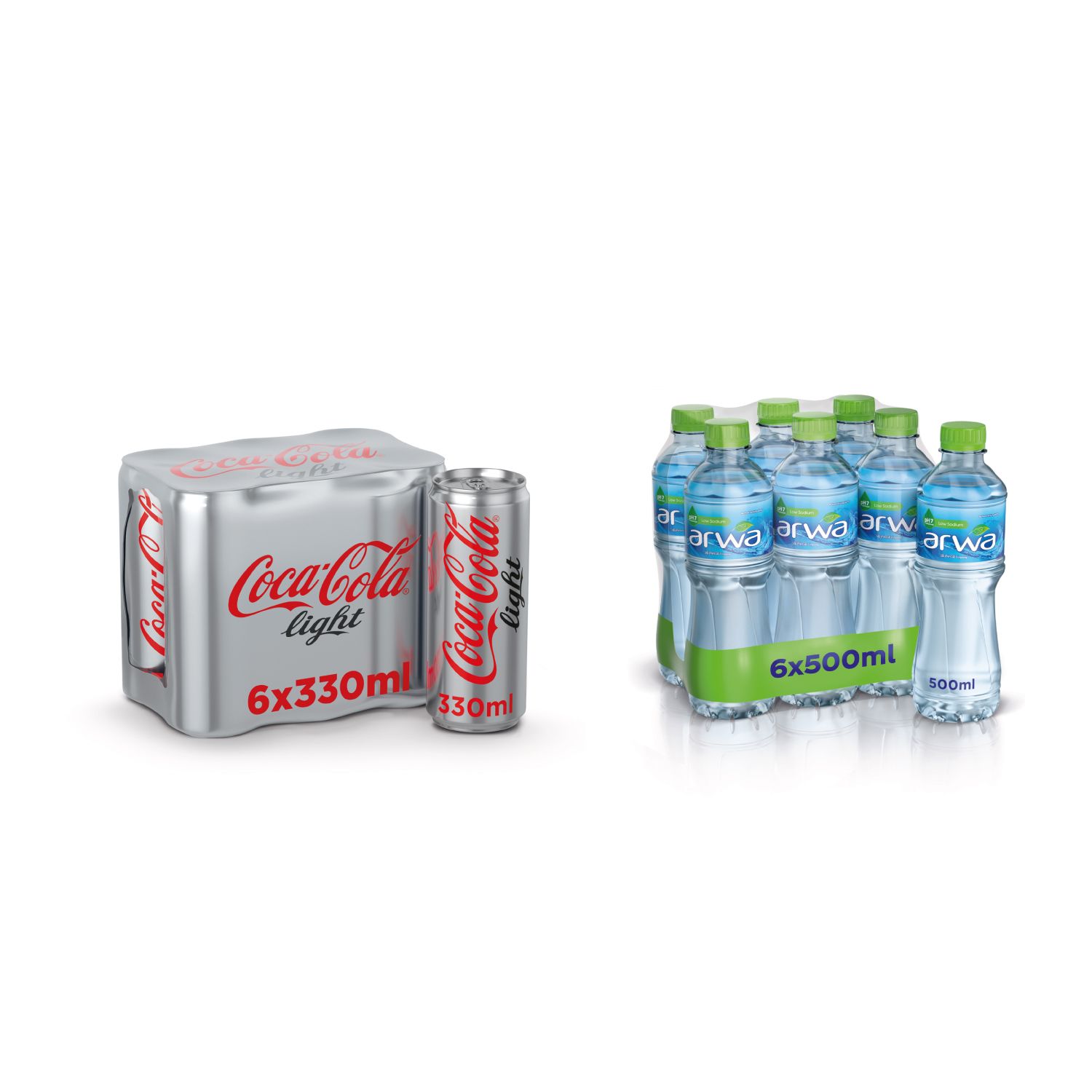اشترِ Coca Cola Zero Soft Drink in Can, 6x330ml + Arwa Drinking Water, 6x500ml أونلاين في ...