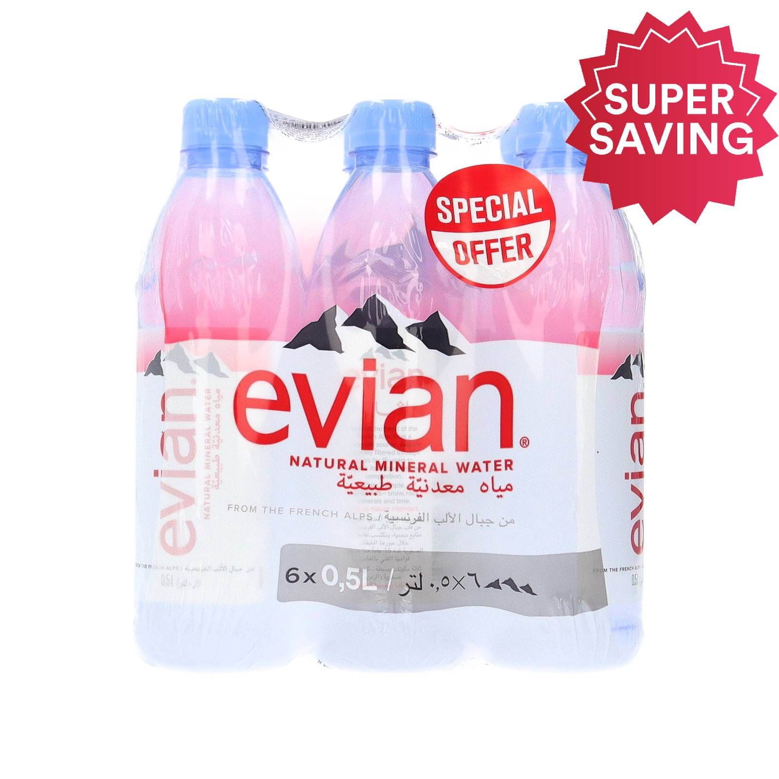 Buy Evian Natural Mineral Water, 500ml, Pack of 6 Online in UAE | Talabat UAE