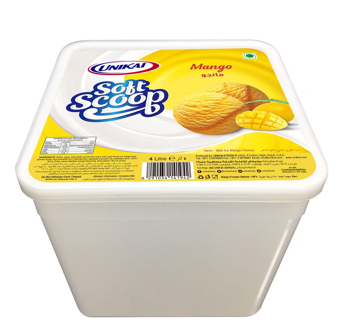 Buy Unikai Soft Scoop Ice Cream Mango 4L Online in Oman | Talabat Oman