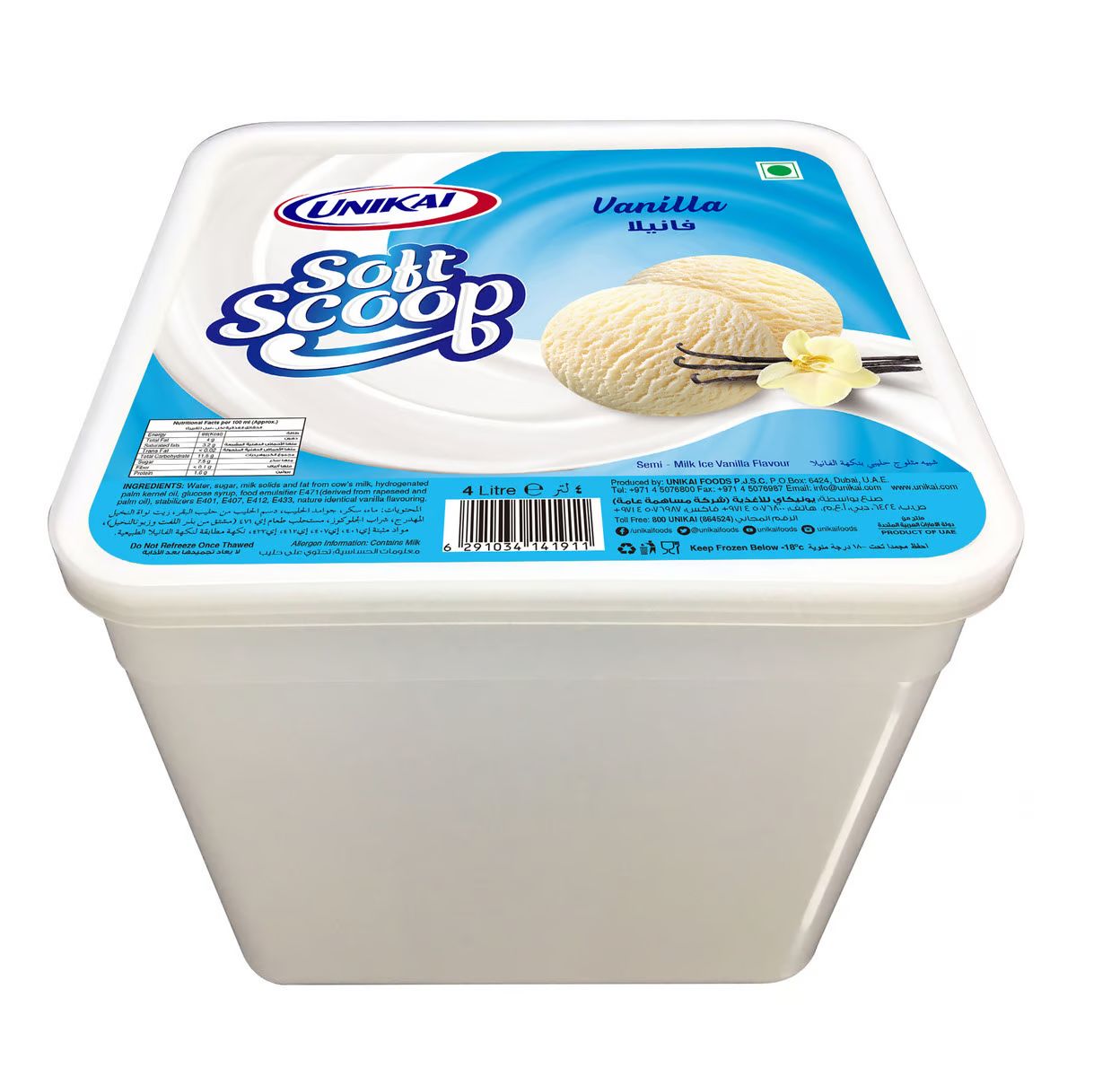 Buy Unikai Soft Scoop Ice Cream Vanilla 4L Online in Oman | Talabat Oman