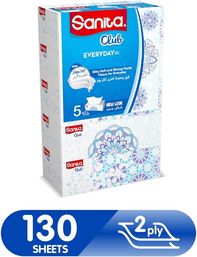 Buy Sanita Club Everyday 2Ply Facial Tissue Box, 5x130 Sheets Online in ...