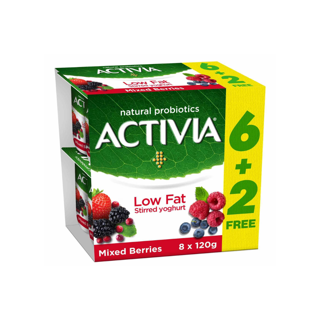 Buy Activia Mixed Berries Fruit Low Fat Yoghurt, 8x120g Online in ...