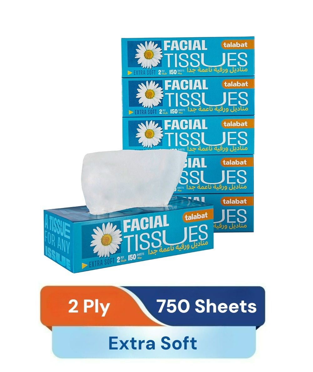 Buy talabat Facial Tissue 2ply, 5x150 Sheets Online in UAE | Talabat UAE