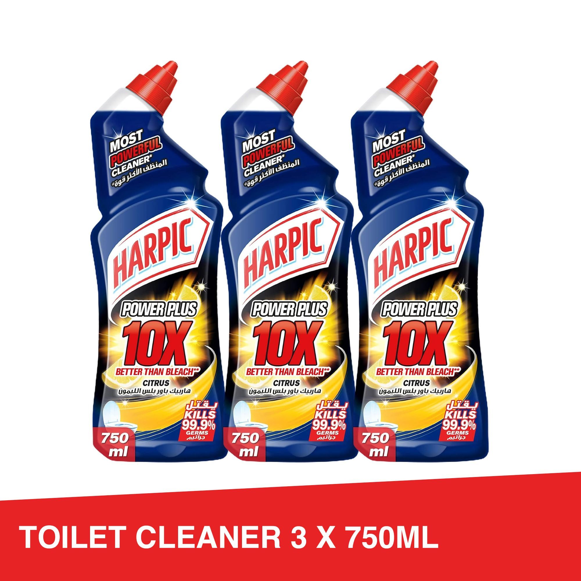 Buy Harpic Power Plus 10X Citrus Disinfectant Toilet Cleaner, 3x750ml ...