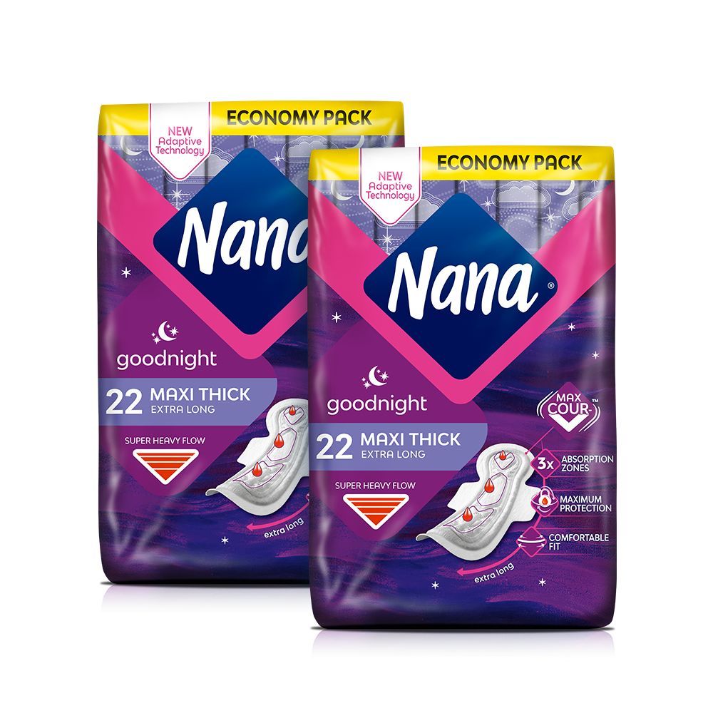 Buy Nana Good Night Maxi Sanitary Pads with Wings, 2x22 Pieces Online ...
