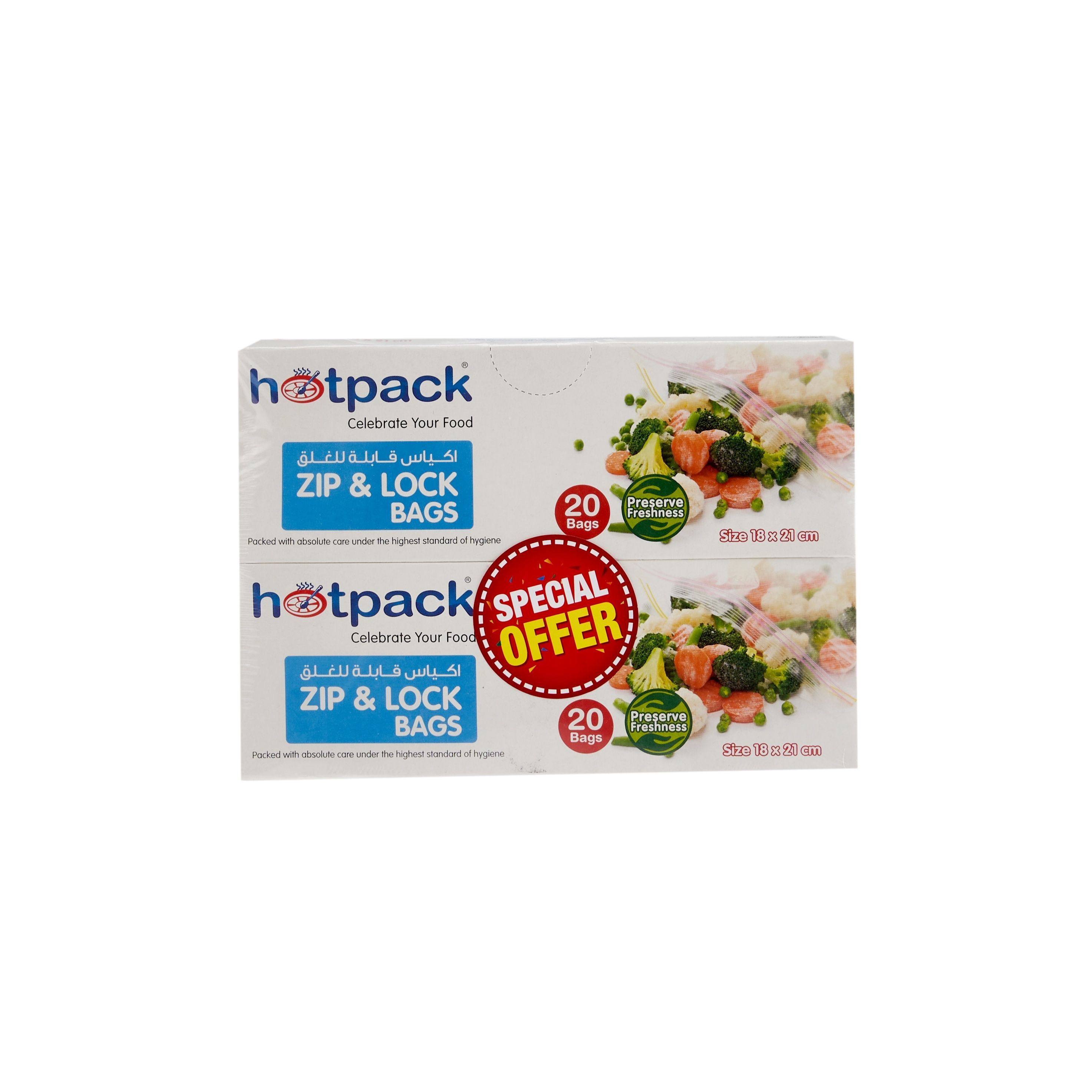 Buy Hotpack Clear Plastic Zip Lock Bag, 18x21cm, 2x20 Bags Online in ...