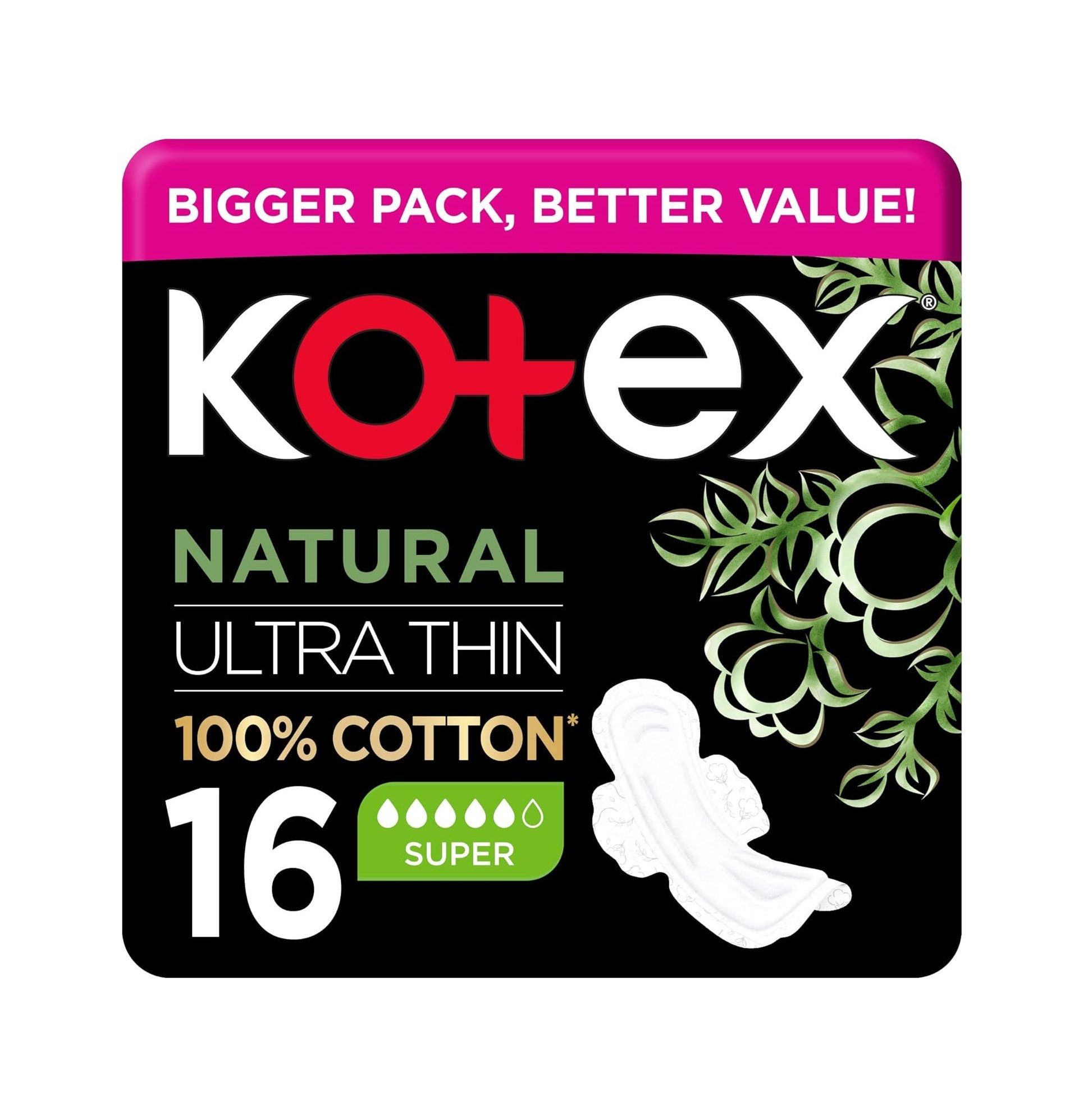 Buy Kotex Natural Ultra Thin Super Sanitary with Wings Pads, 16 Pieces ...
