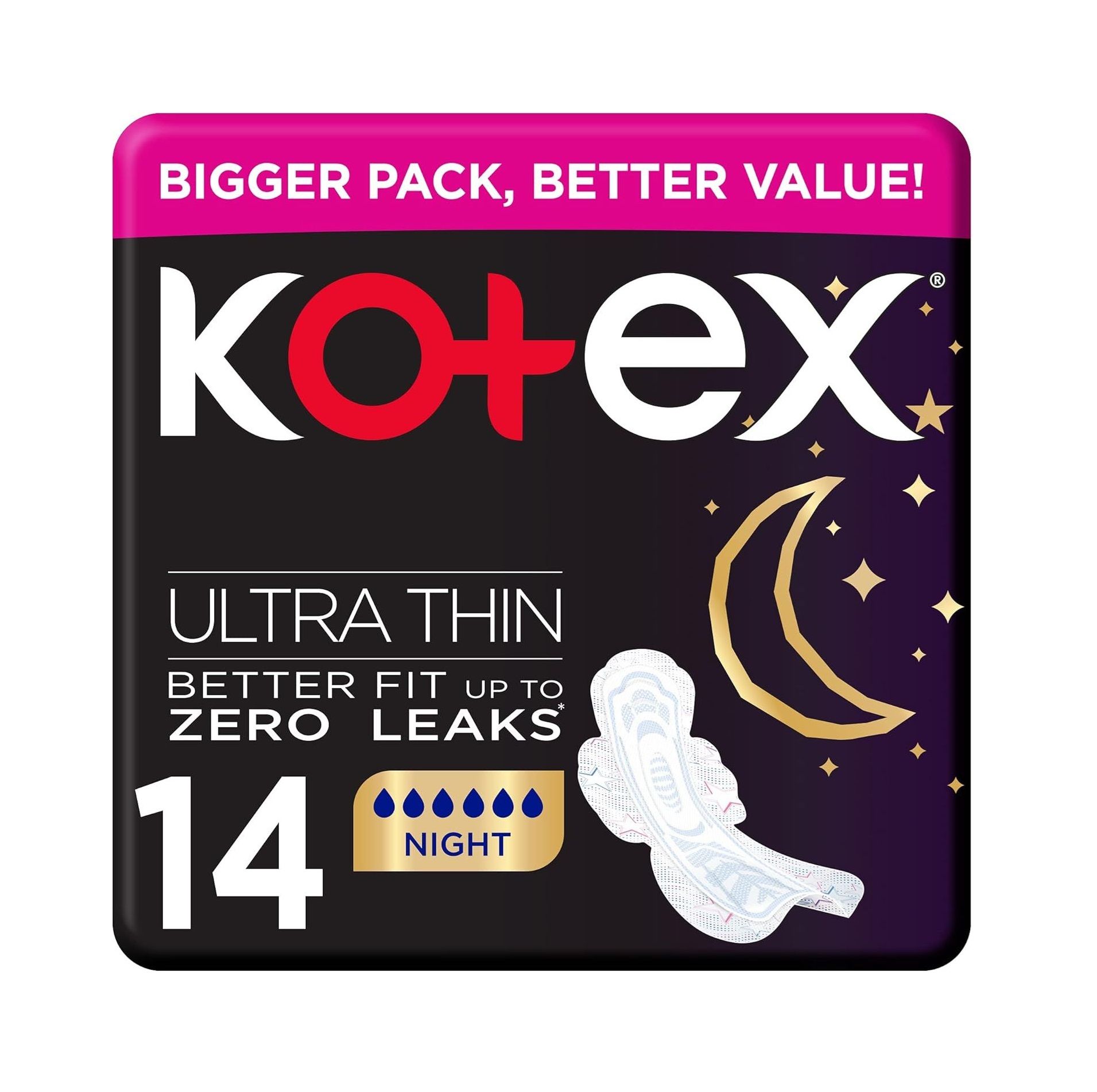 Buy Kotex Ultra Thin Overnight Protection Sanitary Pads with Wings, 14 ...