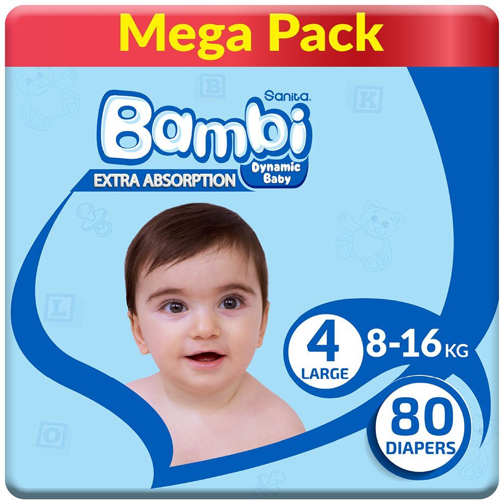 Buy Sanita Bambi Baby Diapers Mega Pack Size 4, Large, 8-16 KG, 80 ...