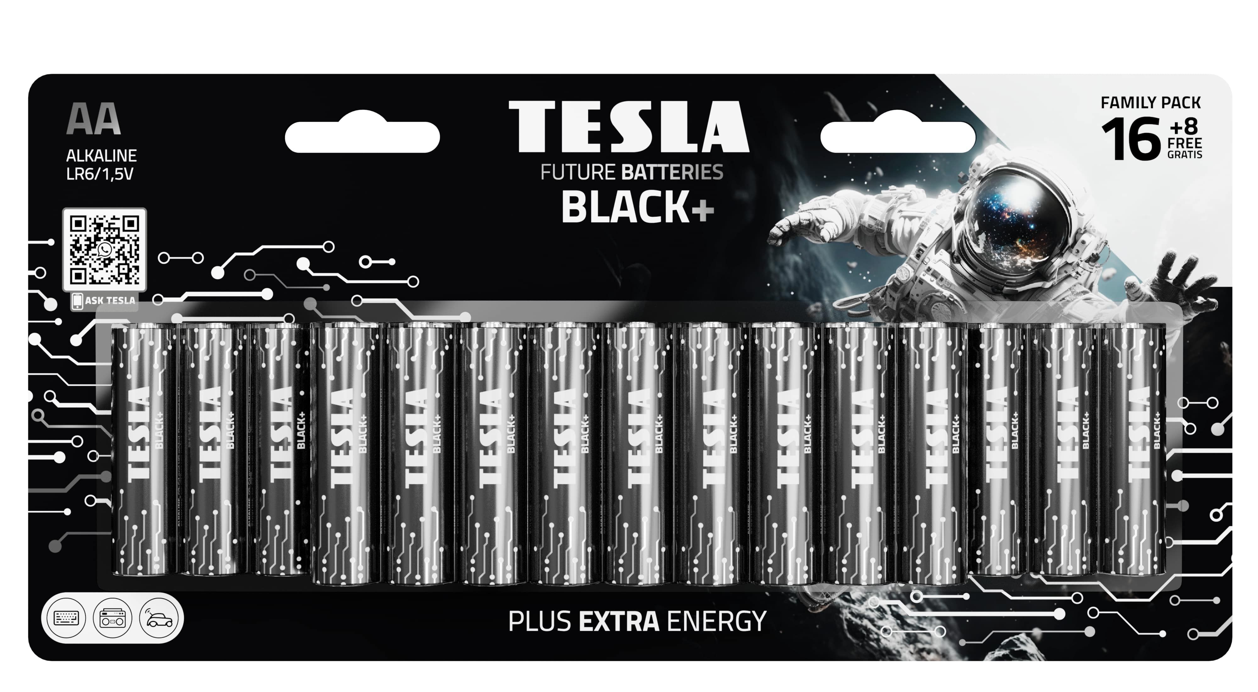 Buy Tesla Batteries Alkaline AA Black+, 16+8 Pieces Online in Egypt ...