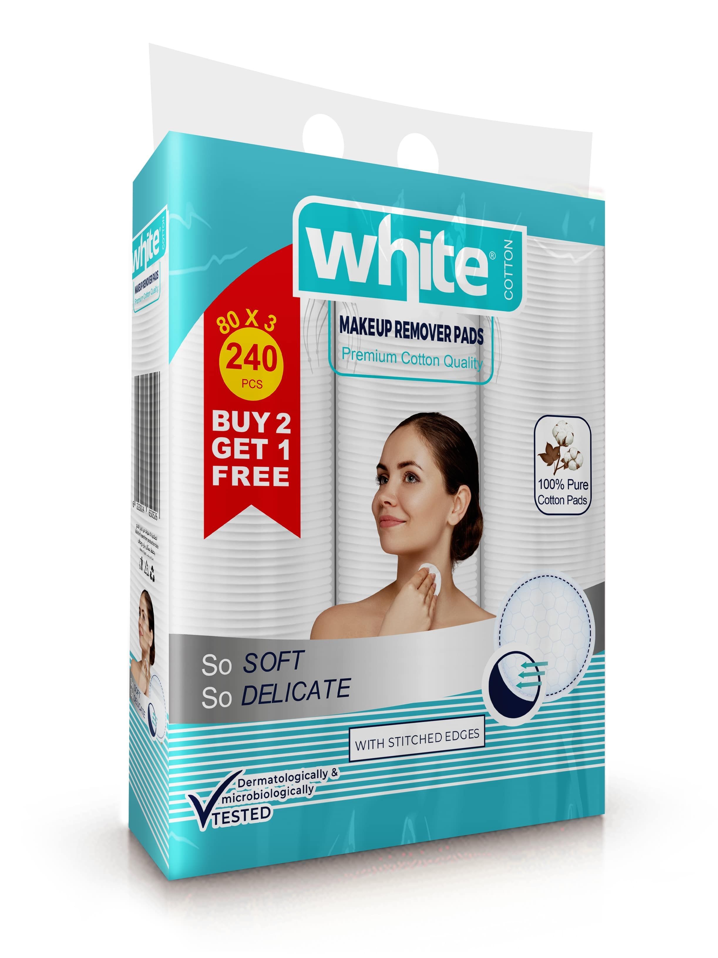 Buy White Organic Cotton Pads Make-up Remover, 3x80 Pieces Online in ...