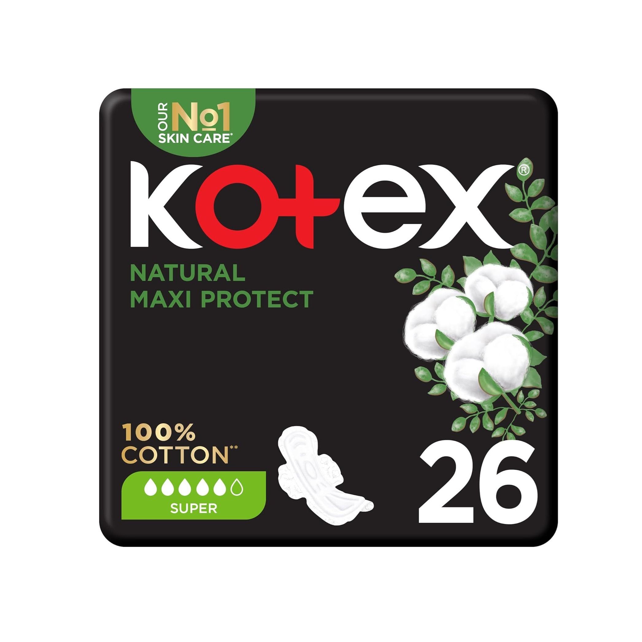 Buy Kotex 100% Cotton Natural Maxi Super Sanitary Pads, 26 Pieces ...