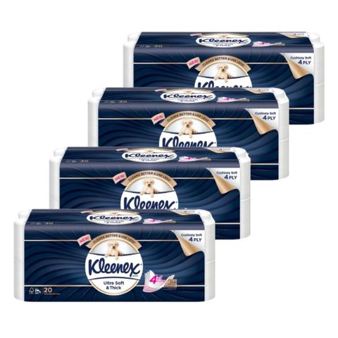 Kleenex 4 Ply Ultra Soft & Thick Toilet Tissue (Carton) 4 x 20 Rolls ...