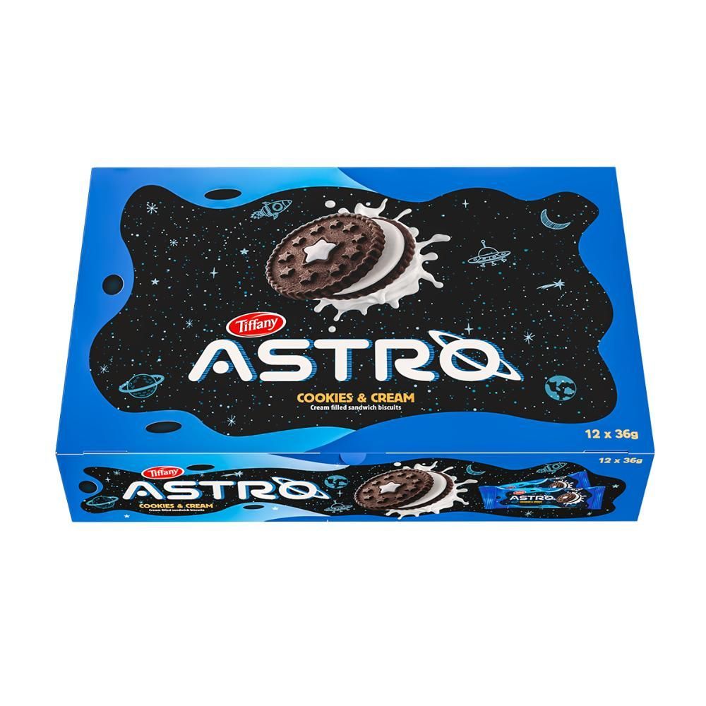 Buy Tiffany Astro Cookies & Cream Sandwich Biscuits, 12x36g Online in Oman | Talabat Oman