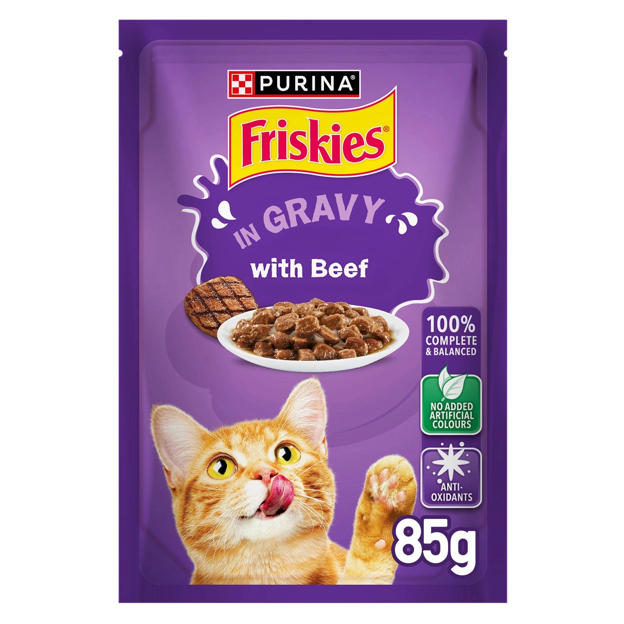 Buy Purina Friskies Beef Chunks In Gravy Wet Cat Food Pouch, 85g Online ...
