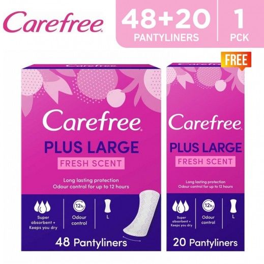 Buy Carefree Plus Large Fresh Scent Pantyliner 48 + 20 Free Online in ...