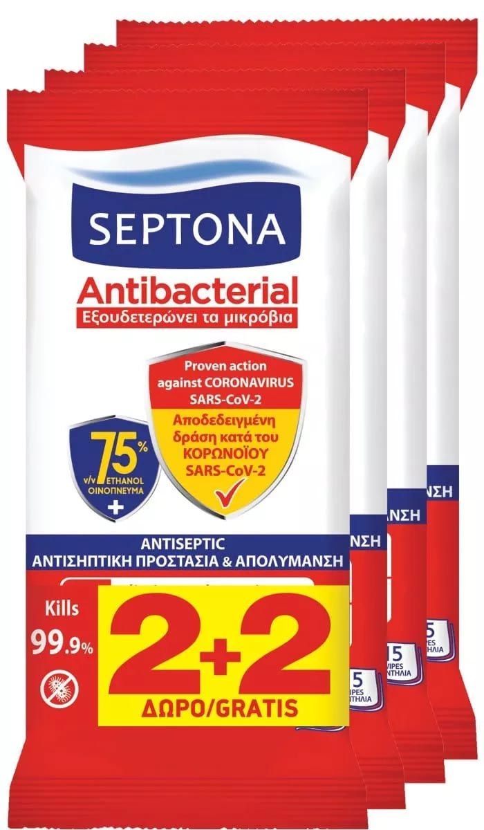 Buy Septona Antibacterial Wipes 75% Alcohol 15 Wipes 2+2 Free Online in ...