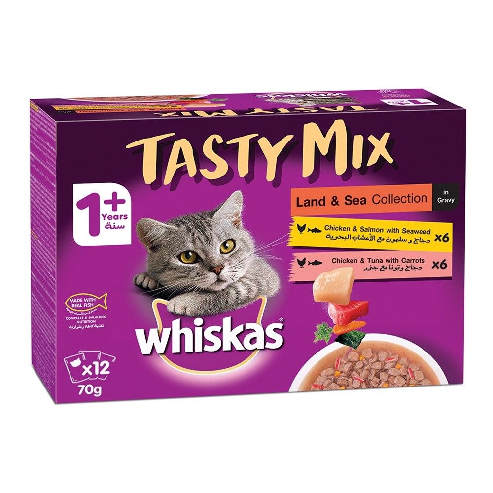 Buy Whiskas Tasty Mix, Mix Land & Sea Collection Wet Cat Food, 12x70g ...