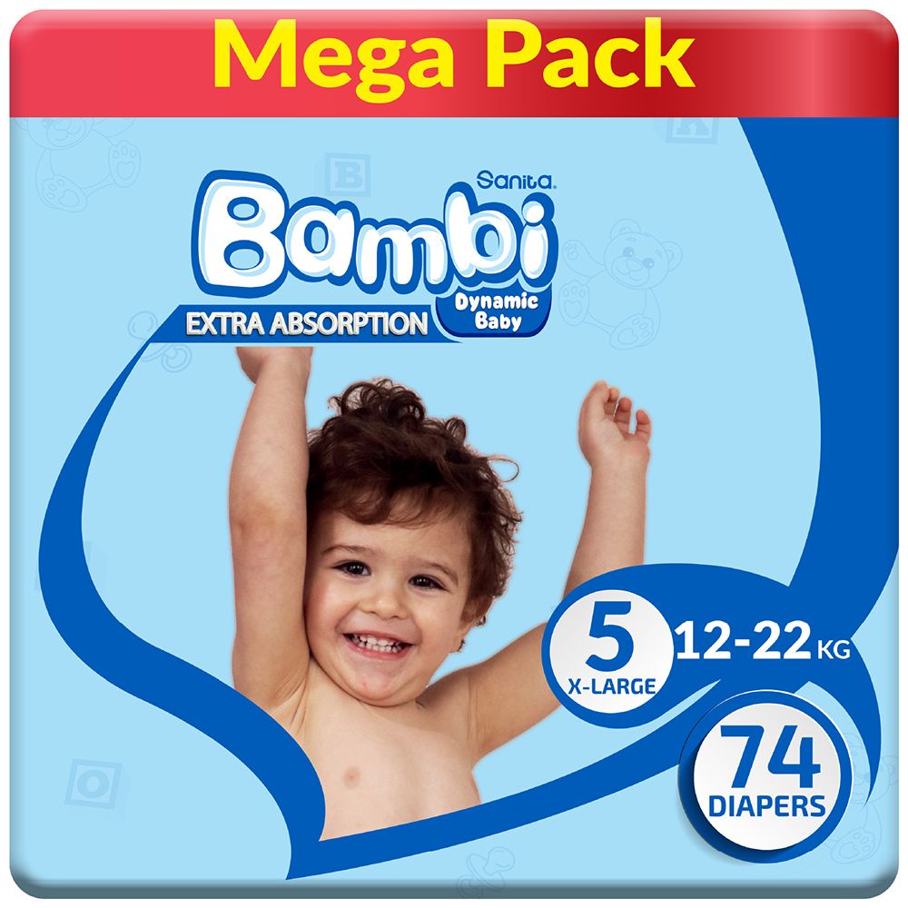 Buy Sanita Bambi Baby Diapers Mega Pack, Size 5, X-Large, 12-22kg, 74 ...