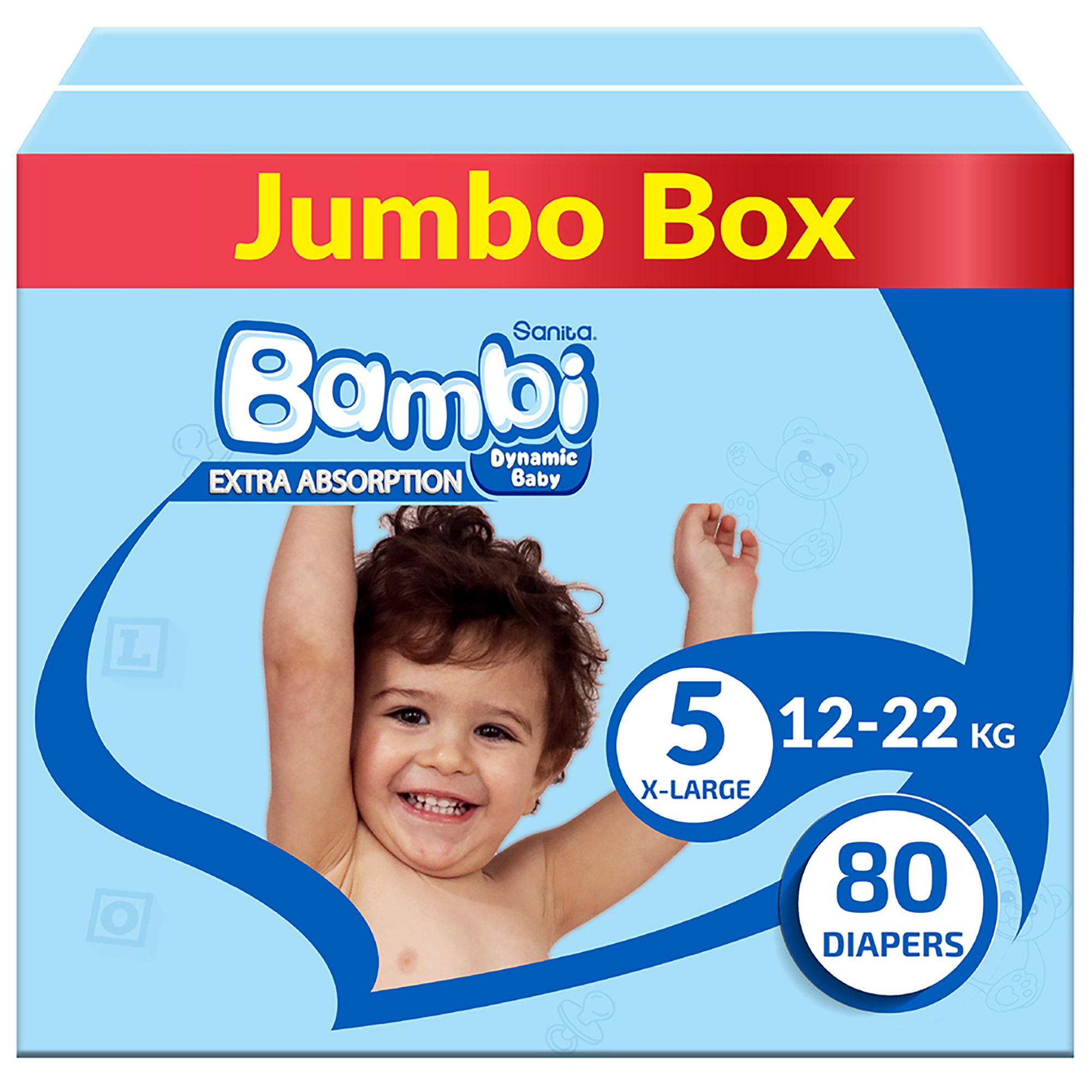 Buy Sanita Bambi Baby Diapers Jumbo Box, Size 5, X-Large, 12-22kg, 80 ...