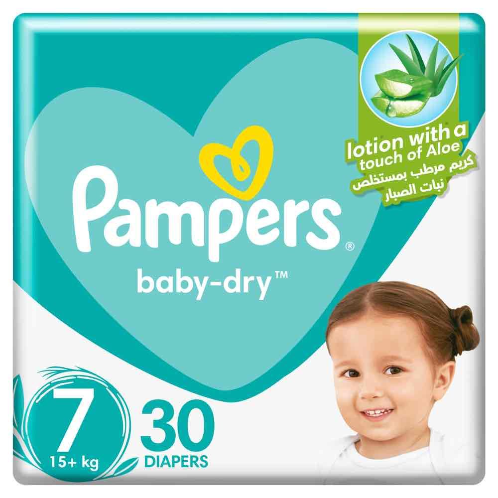 Buy Pampers Baby-Dry Taped Diapers with Aloe Vera Lotion, Size 7, 15+kg ...
