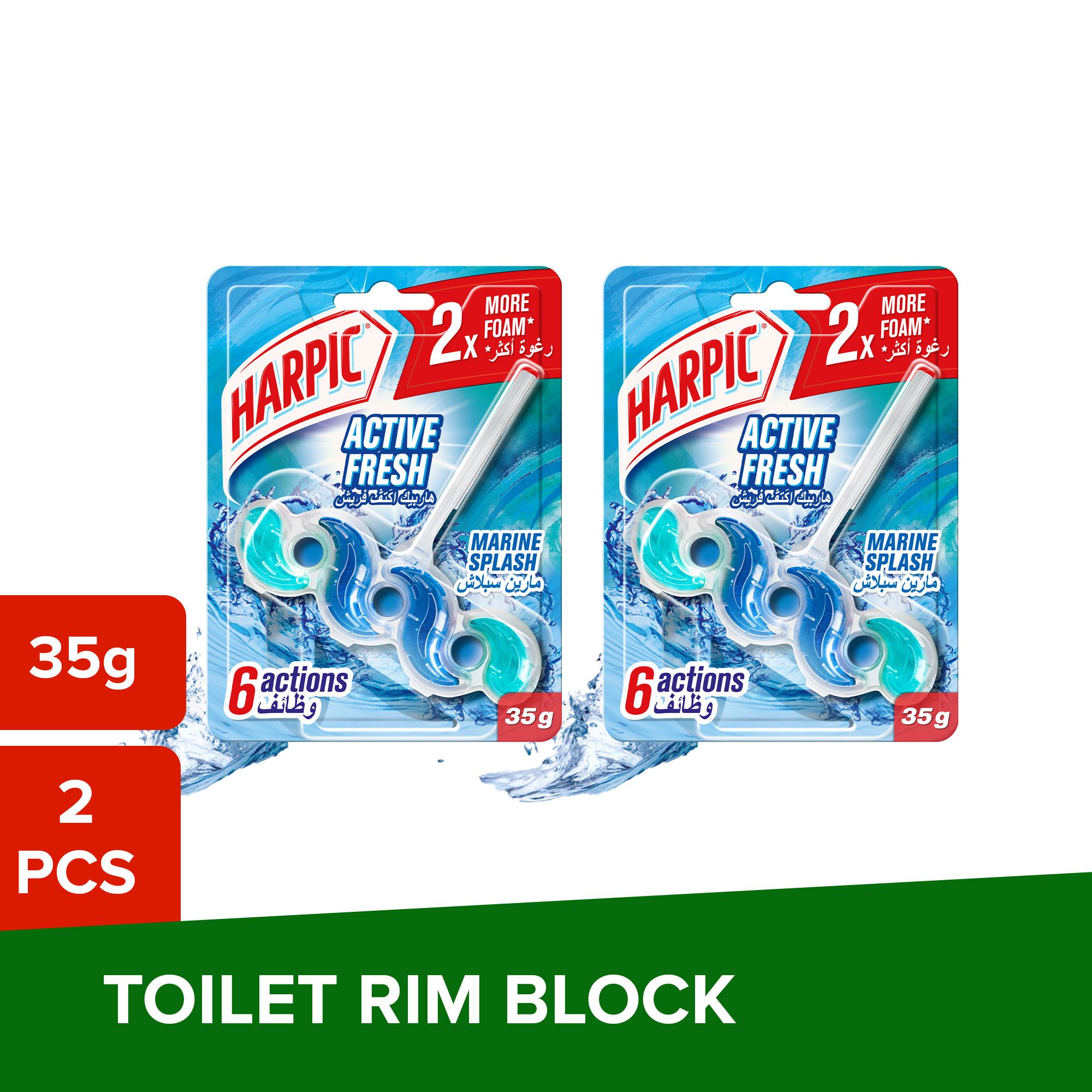 Buy Harpic Active Fresh Marine Splash Toilet Rim Block, 2x35g Online in ...
