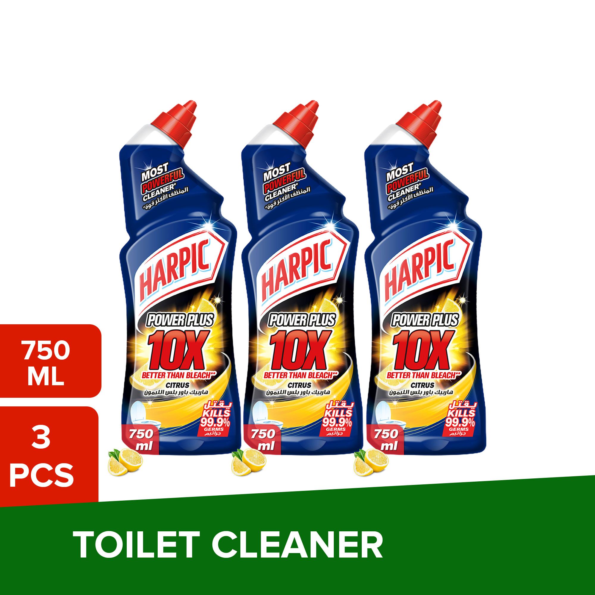 Buy Harpic Power Plus 10X Citrus Disinfectant Toilet Cleaner, 3x750ml Online in Bahrain ...