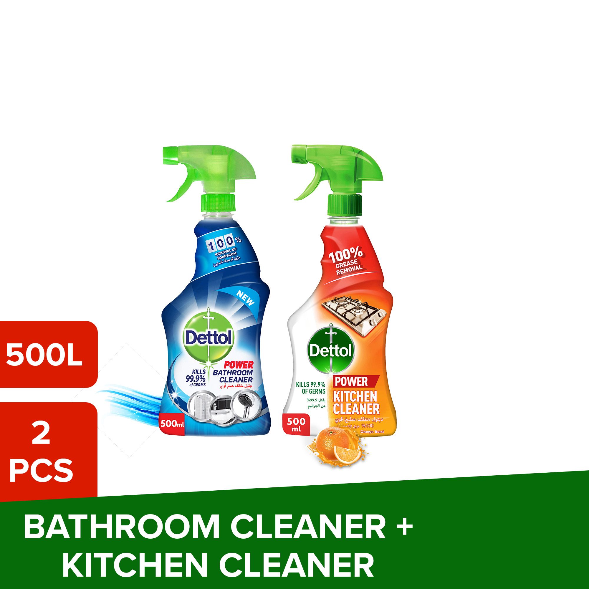 Buy Dettol Power Bathroom Cleaner, 500ml + Dettol Orange Burst Kitchen ...