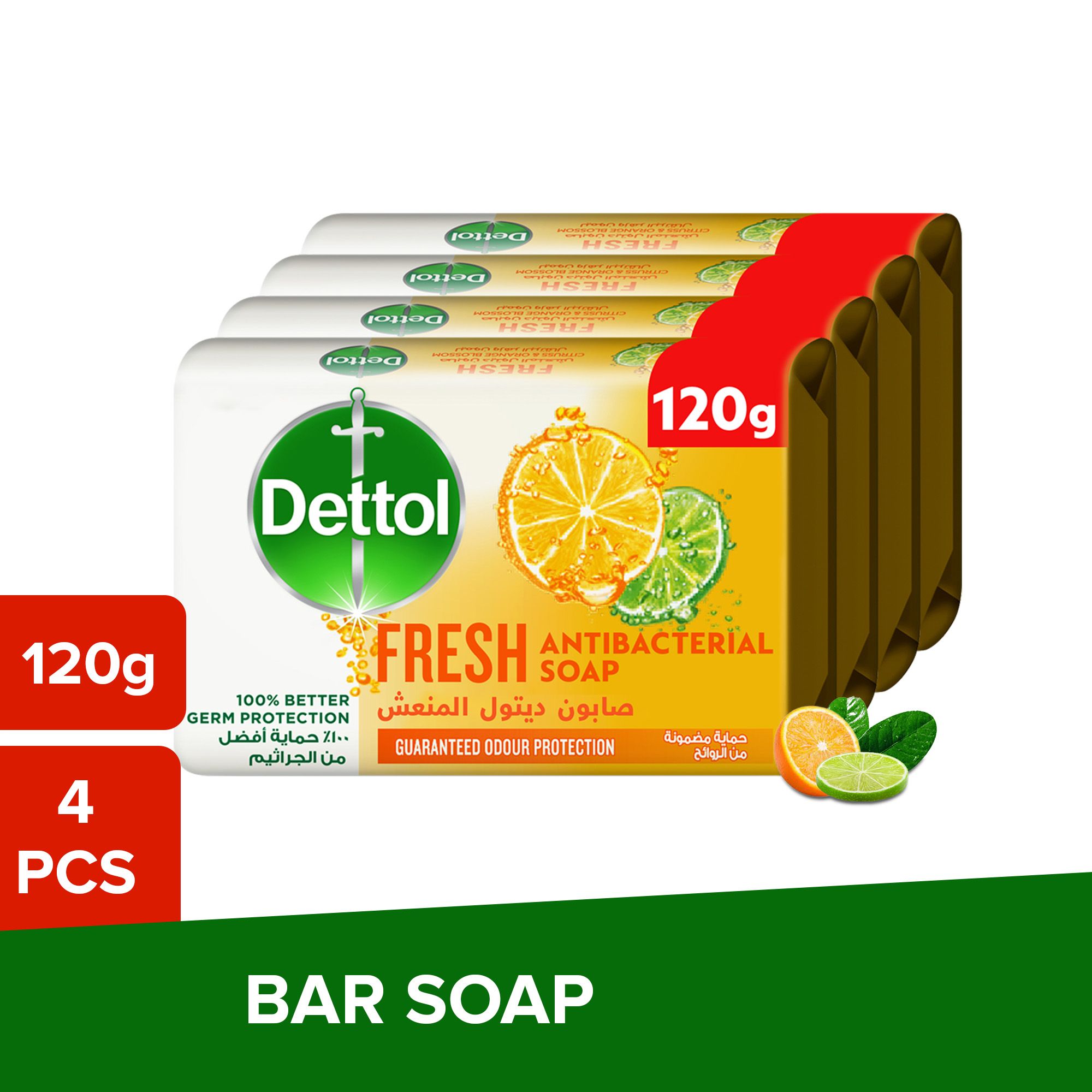 Buy Dettol Fresh Citrus & Orange Blossom Antibacterial Soap Bar, 4x120g ...