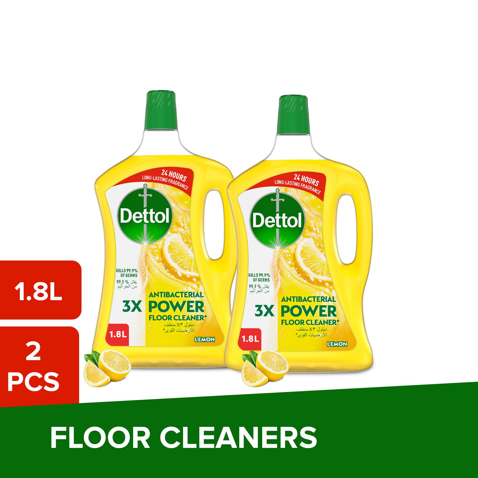 Buy Dettol Antibacterial Lemon Power Floor Cleaner, 2x1.8L Online in Oman | Talabat Oman