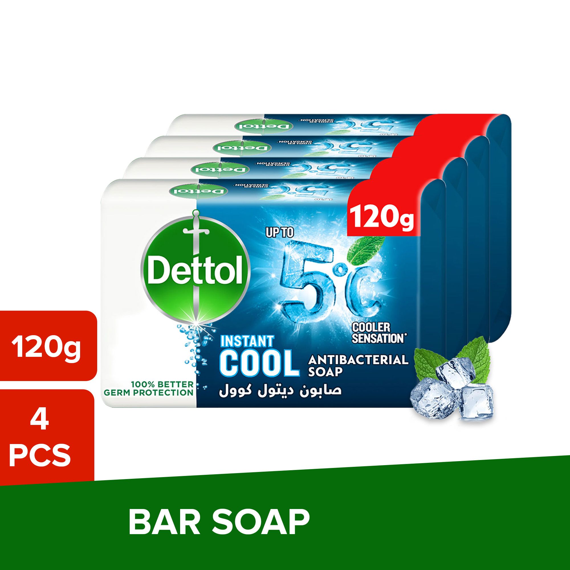 Buy Dettol Cool Menthol & Eucalyptus Antibacterial Soap Bar, 4x120g ...