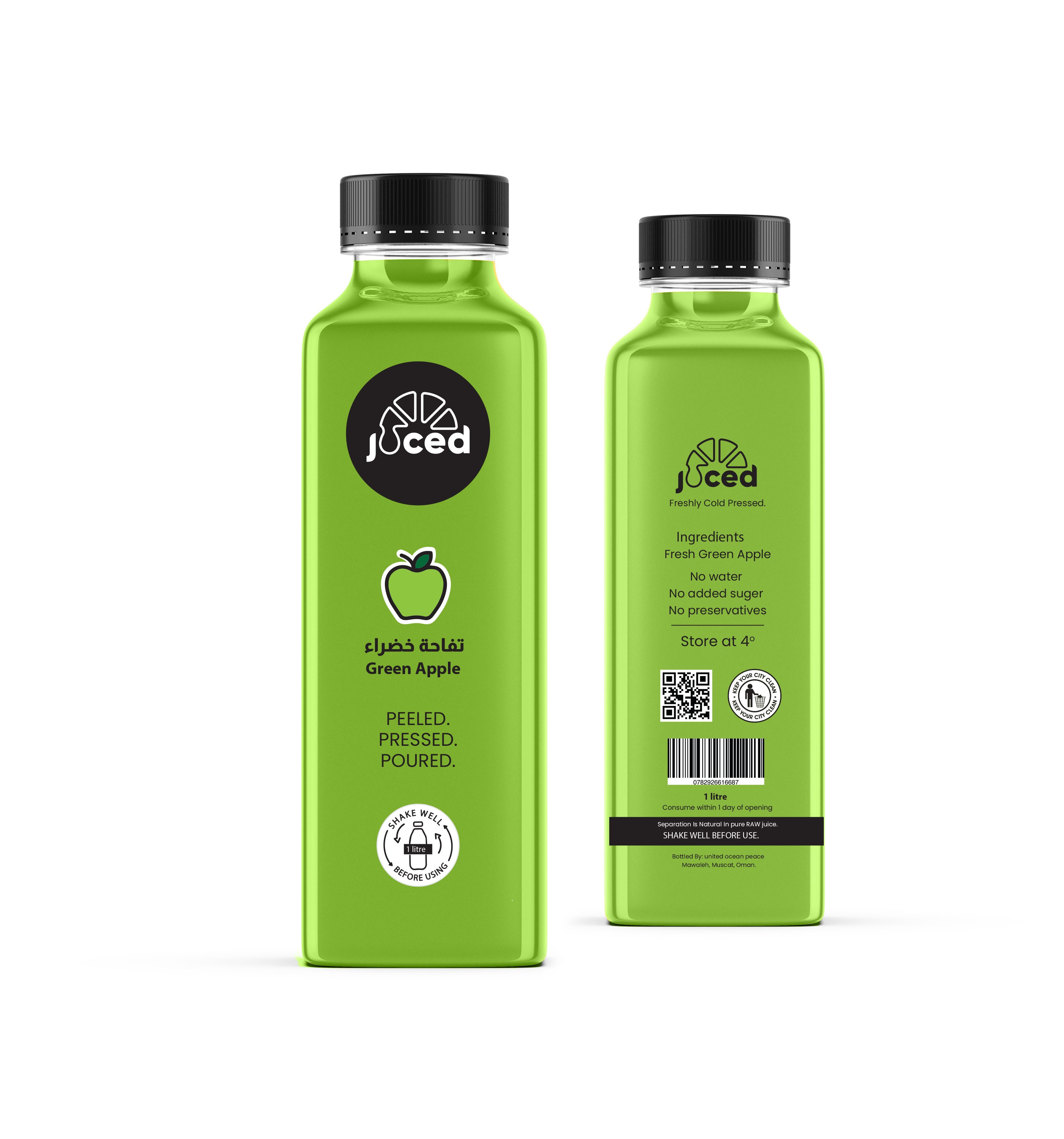 Buy Juced Fresh Green Apple Juice Bottle, 1L Online in Oman | Talabat Oman