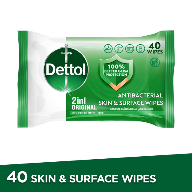 Buy Dettol Original Antibacterial Skin & Surface Wipes, 40 Count Online ...