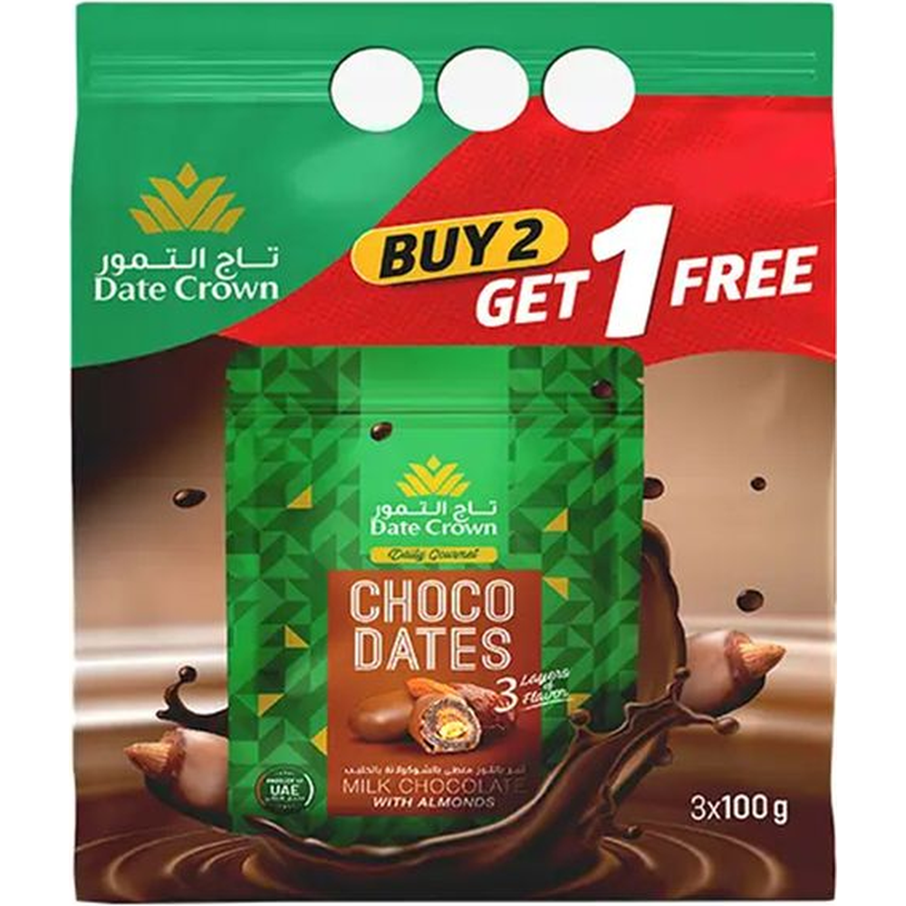Buy Date Crown Milk Chocolate with Almonds Choco Dates, 3x100g Online ...