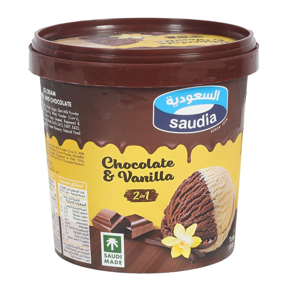 Buy Saudia 2 in 1 Chocolate & Vanilla Ice Cream, 1L Online in Bahrain ...