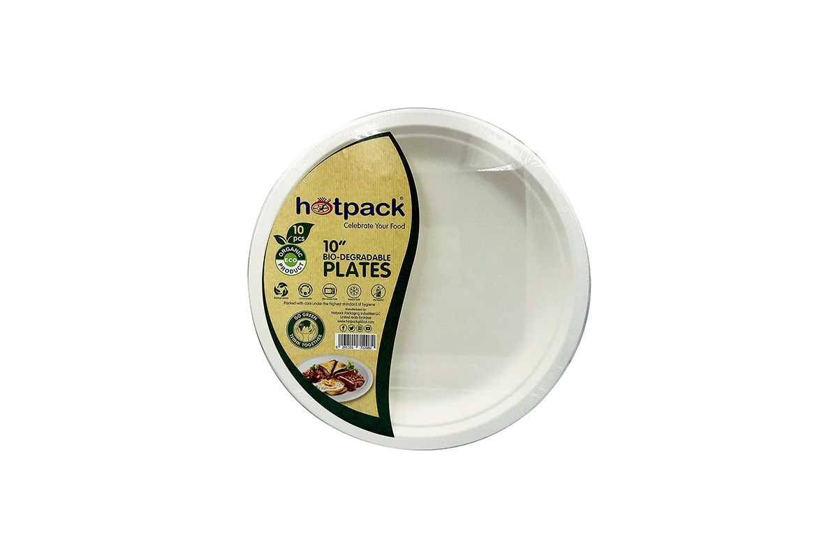 Buy Hotpack Bio Degradable Plates 25 cm 10 Pcs Online in UAE | Talabat UAE
