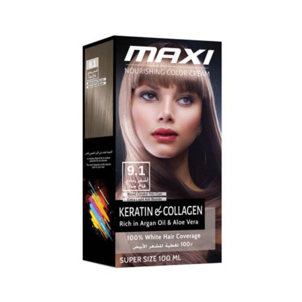 Buy Maxi Hair Colour Cream Kit Number 9.1 - Extra Light Ash, 100ml ...