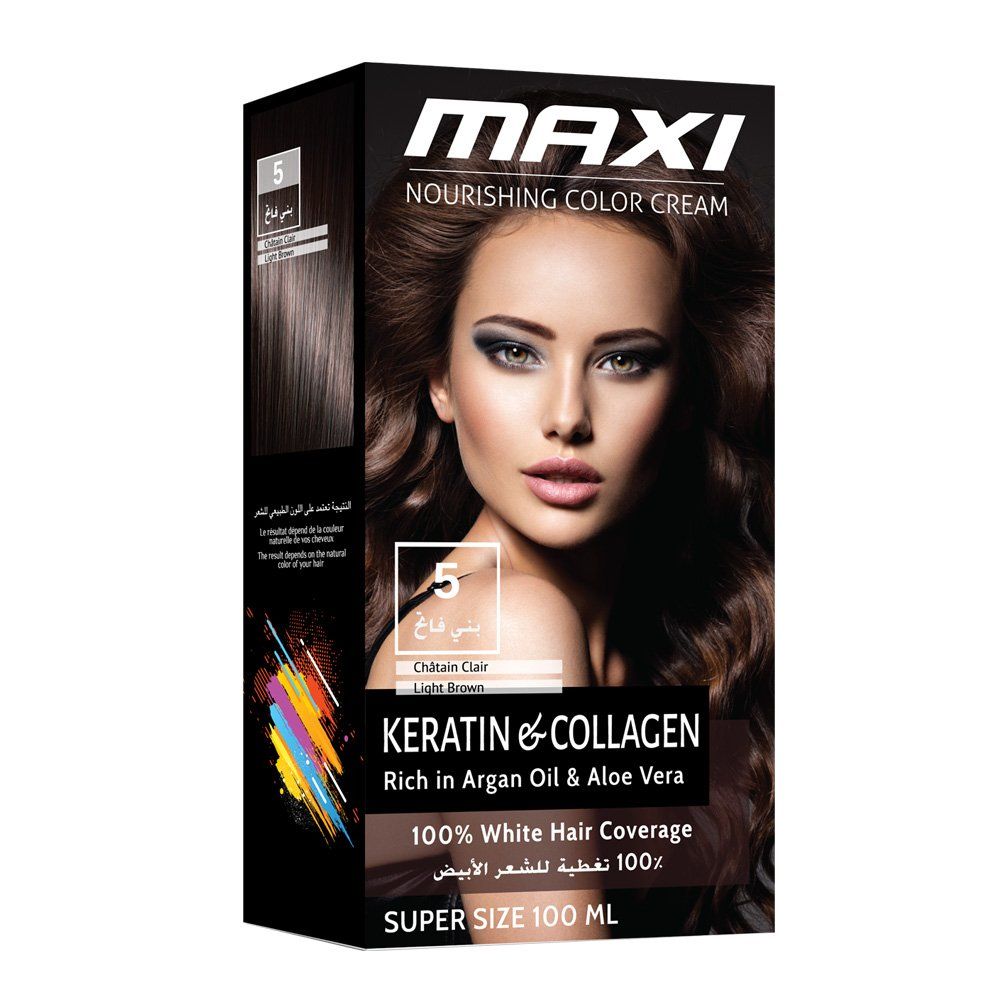 Buy Maxi Hair Colour Cream Kit Number 5 - Light Brown, 100ml Online in ...