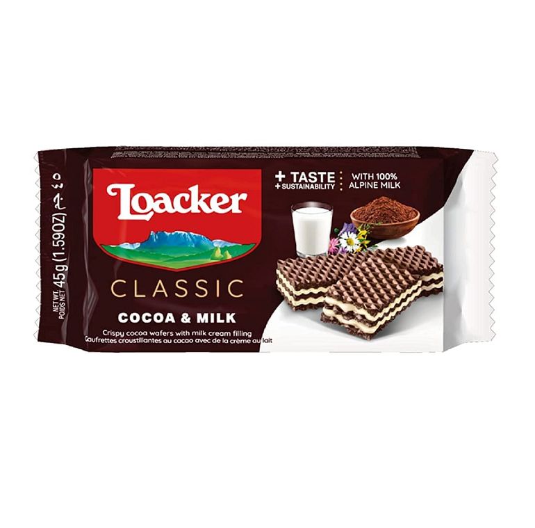 اشترِ Loacker Cocoa & Milk Wafer, 45g أونلاين في Oman | طلبات Oman