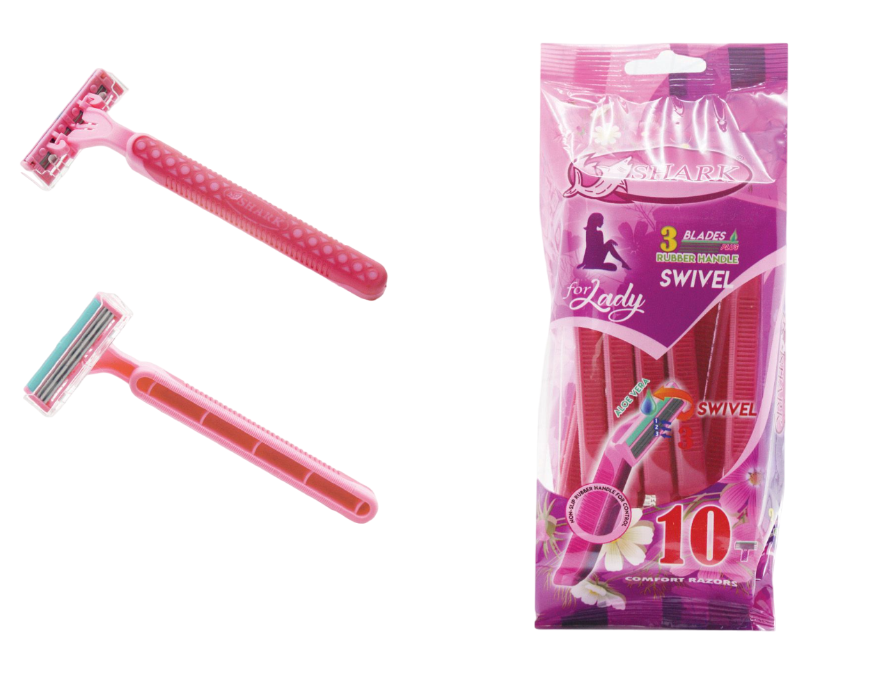 Buy Shark Triple Blade Swivel Head Rubber Handle Disposable Razors for ...