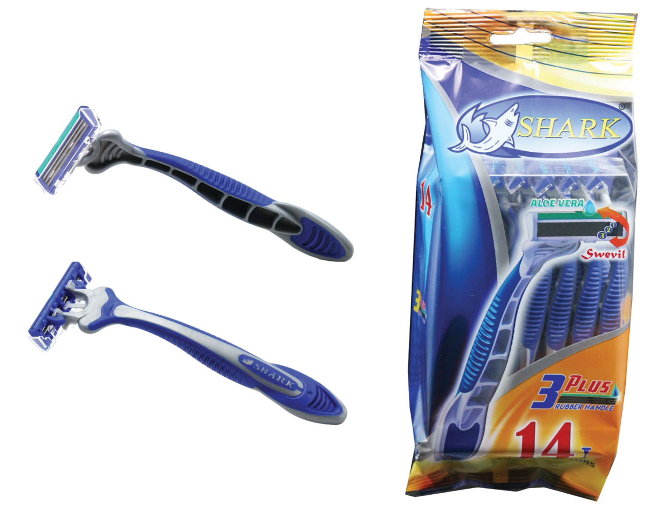 Buy Shark Triple Blade Swivel Head Long Rubber Handle Comfort Razors ...