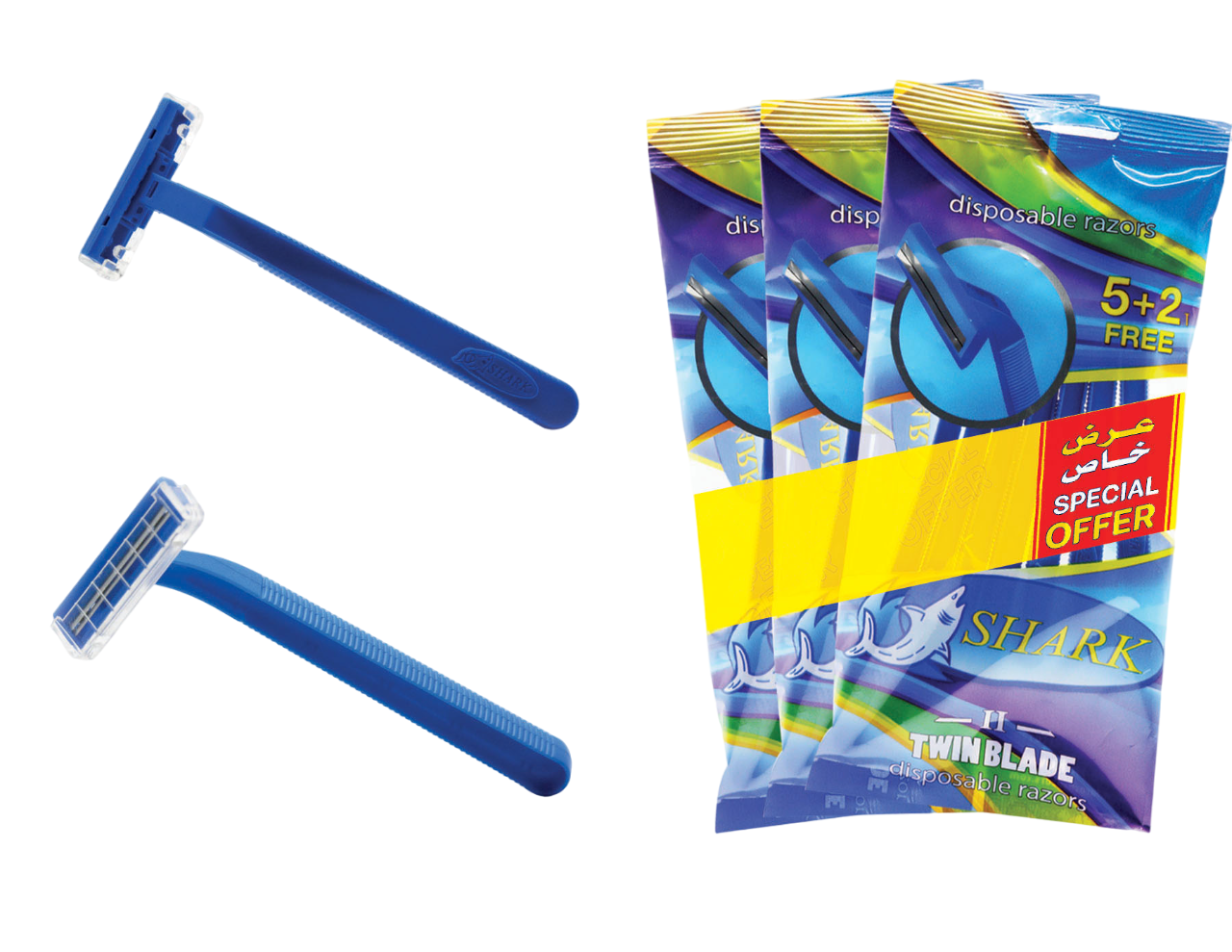 Buy Shark Twin Blade Fixed Head Normal Handle Blue Disposable Razors ...
