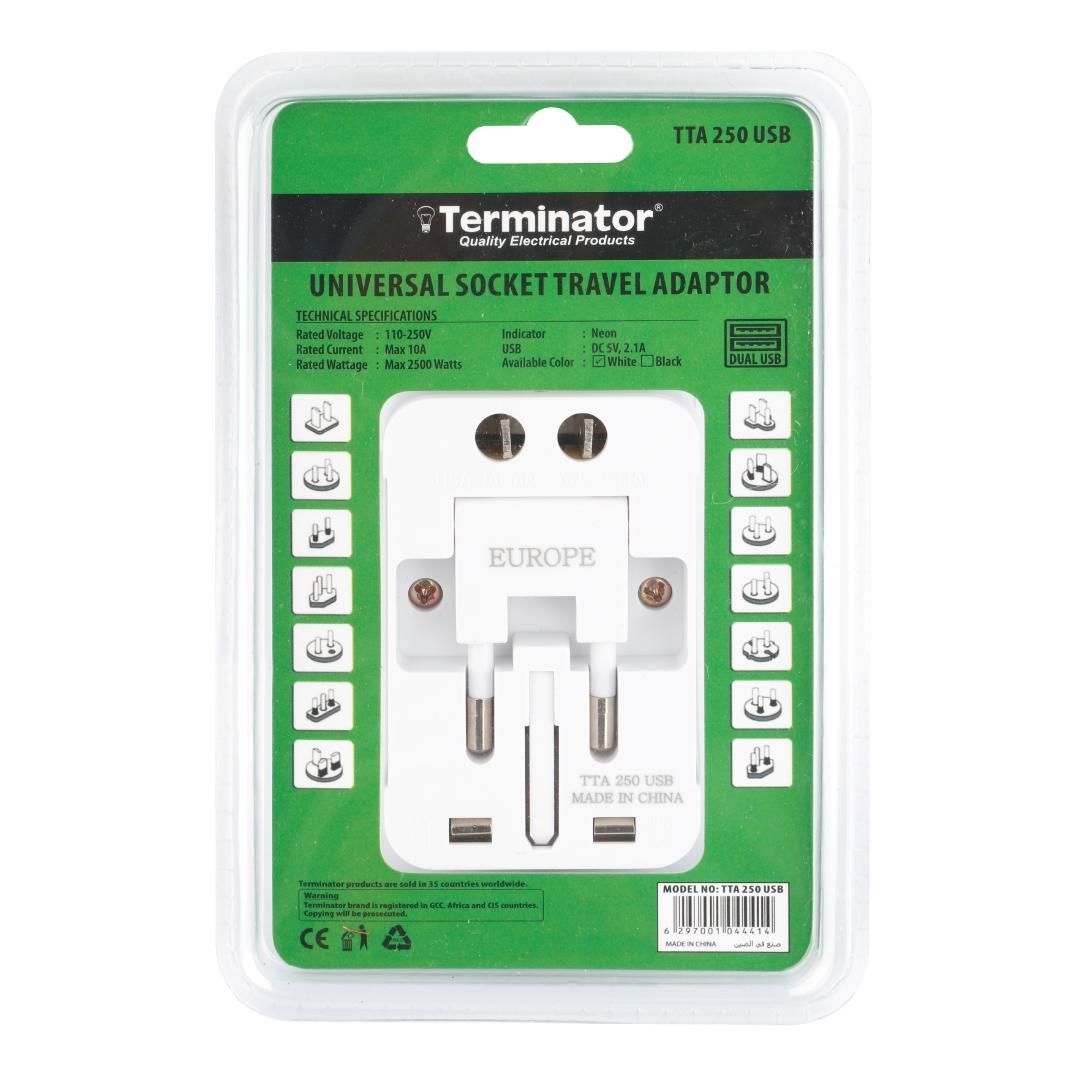 Buy Terminator Multi Pin Travel Adaptor with Universal Socket & 2 USB ...