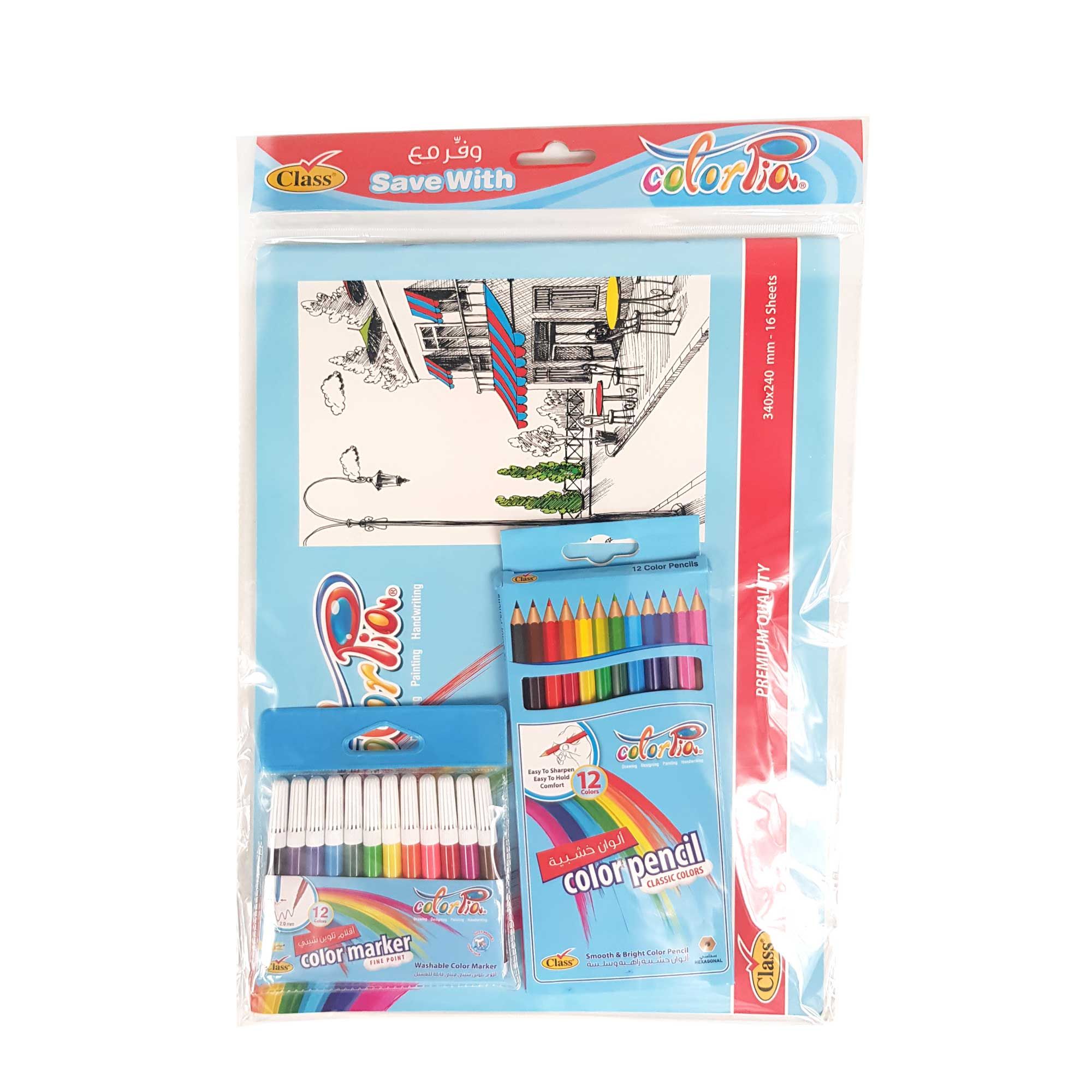 Buy Class Sketch Book with Pen & Color Pencil, 16 Sheets Online in ...