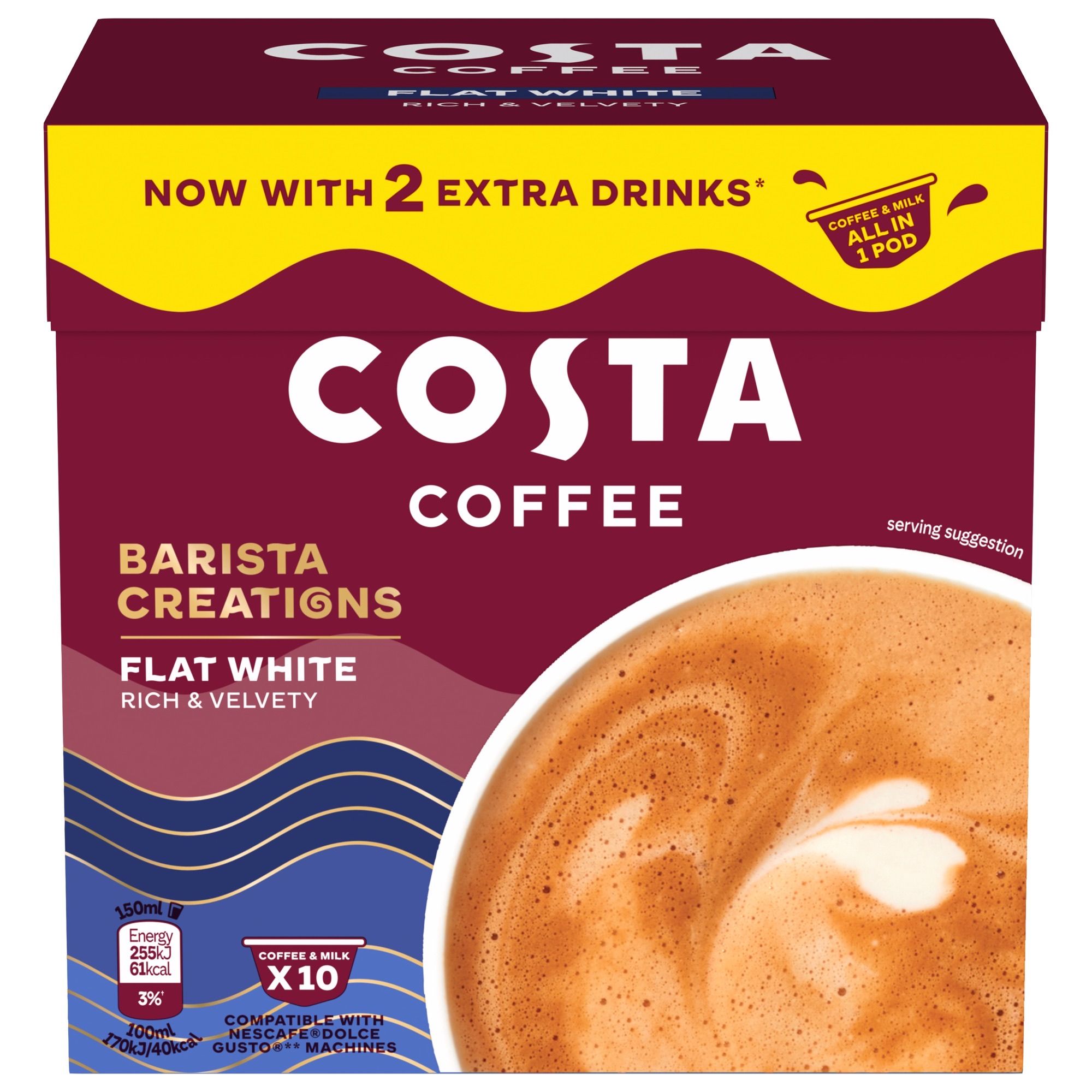 Buy Costa Coffee Dolce Gusto Flat White Coffee Capsules, 10 Capsules ...