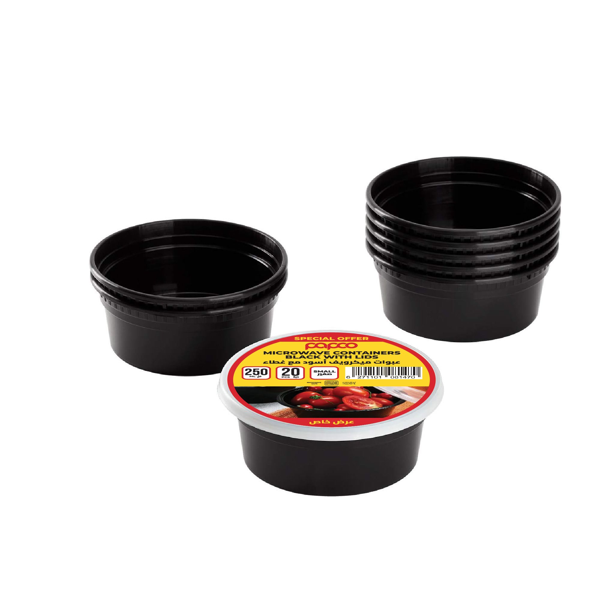 Buy Papco Microwavable Container Black Round Bt, 250ml, 2x10 Pieces ...