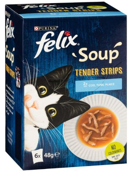 Buy Felix Soup Tender Strips Fish Selection Cat Food, 6x48g Online in ...
