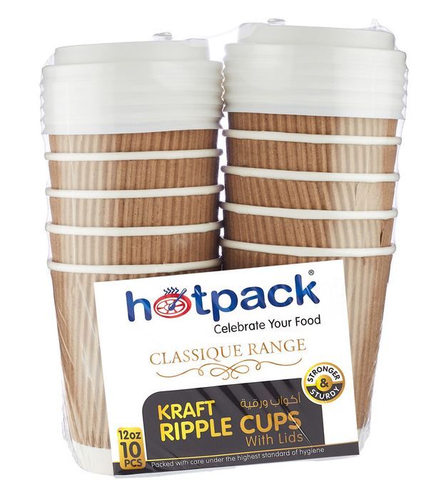 Buy Hotpack Paper Ripple Kraft Cup 12oz, 10 Pieces + Lid Online in ...