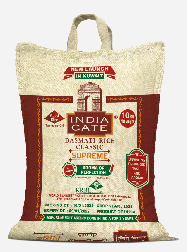 Buy India Gate Supreme Classic Basmati White Rice Poly Bag, 10kg Online ...
