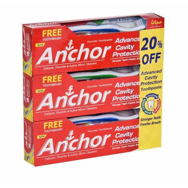 Buy Anchor Advance Cavity Protection Toothpaste, 3x120g + Toothbrush, 3 ...